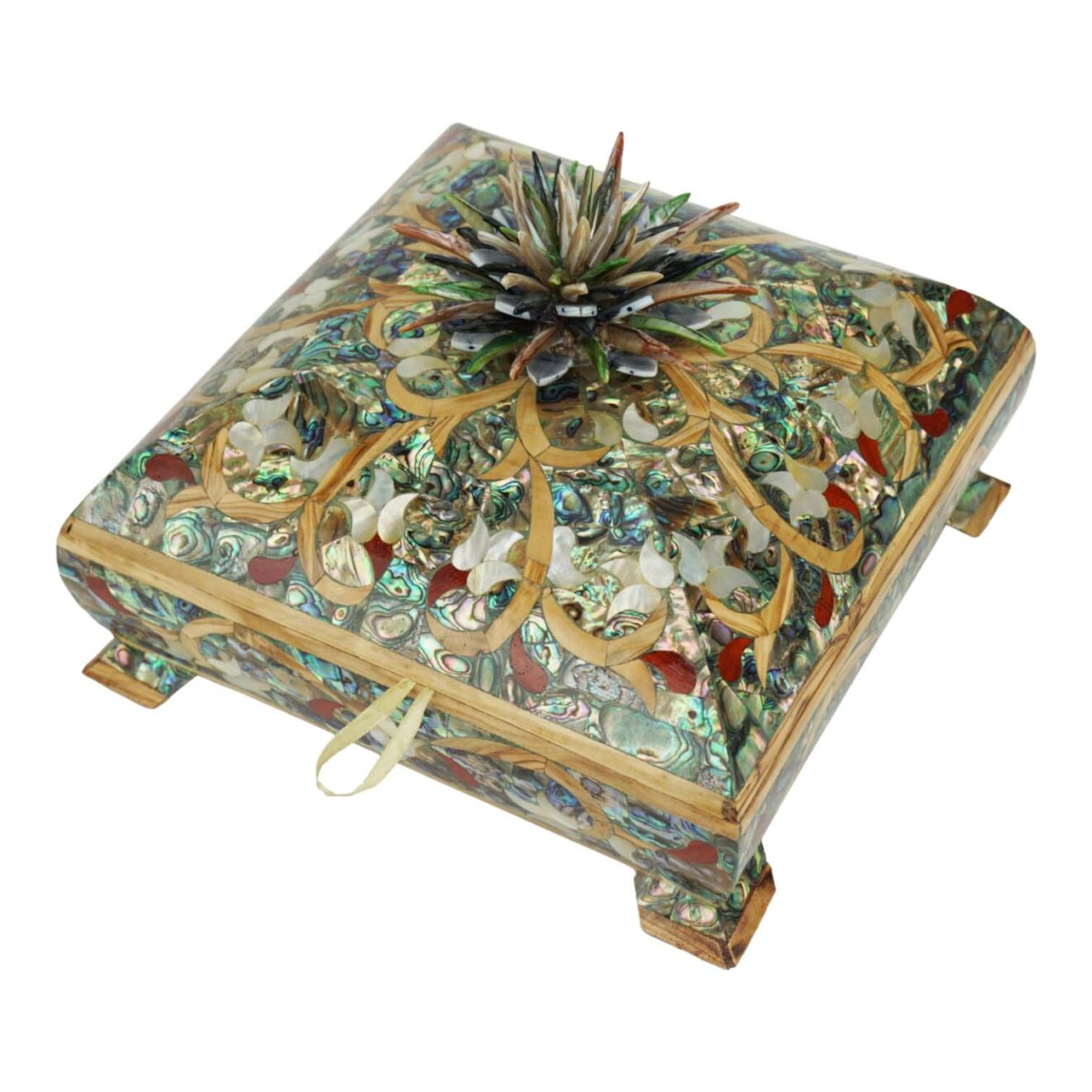 Colorful mother of pearl inlaid jewellery box. – Original Antique