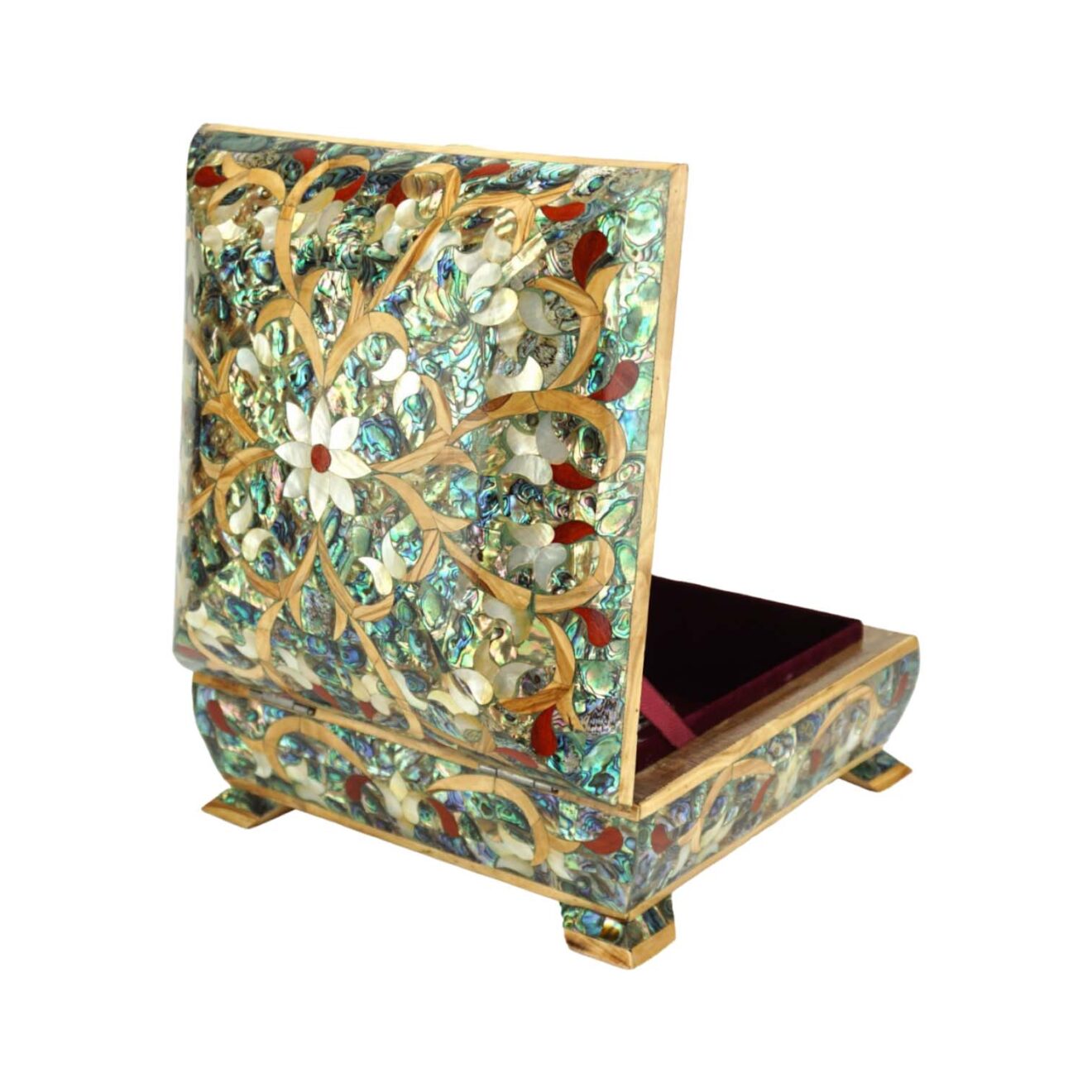 Colorful mother of pearl inlaid jewellery box. – Original Antique