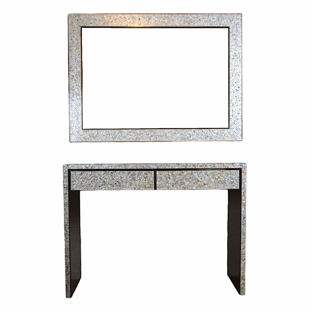 Hand-crafted Mother-of-pearl inlay Consul & Mirror. – Original Antique