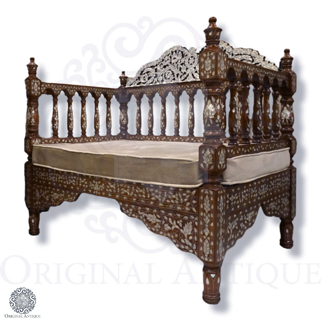 Hand-Crafted Damascene Couch with Mother-of-Pearl Inlay. – Original Antique