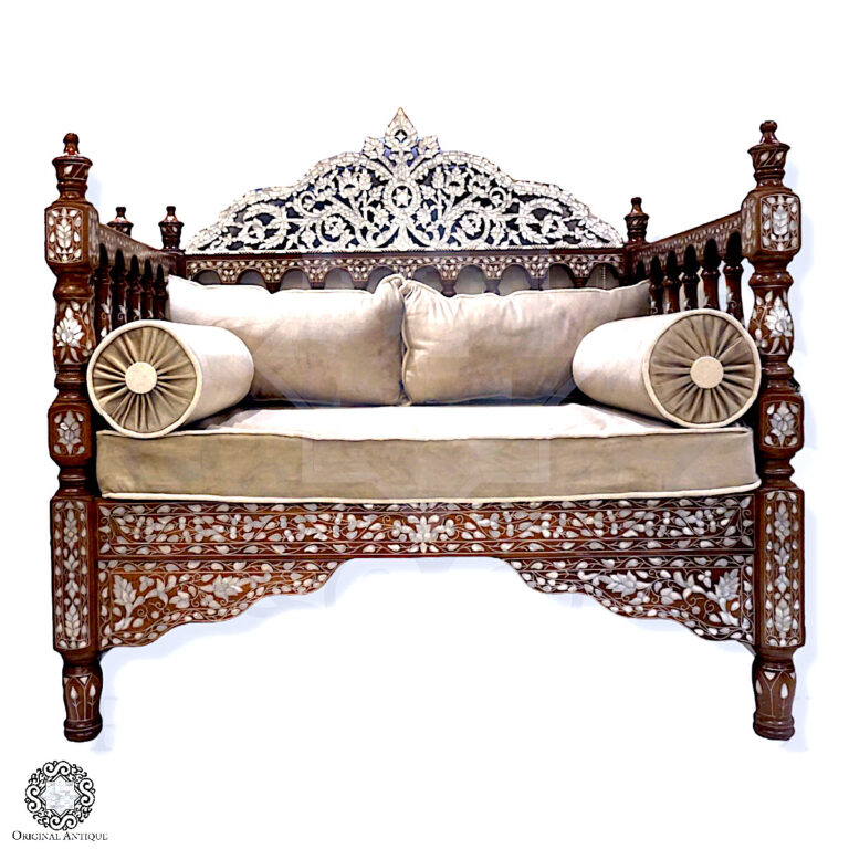 Hand-Crafted Damascene Couch with Mother-of-Pearl Inlay. – Original Antique