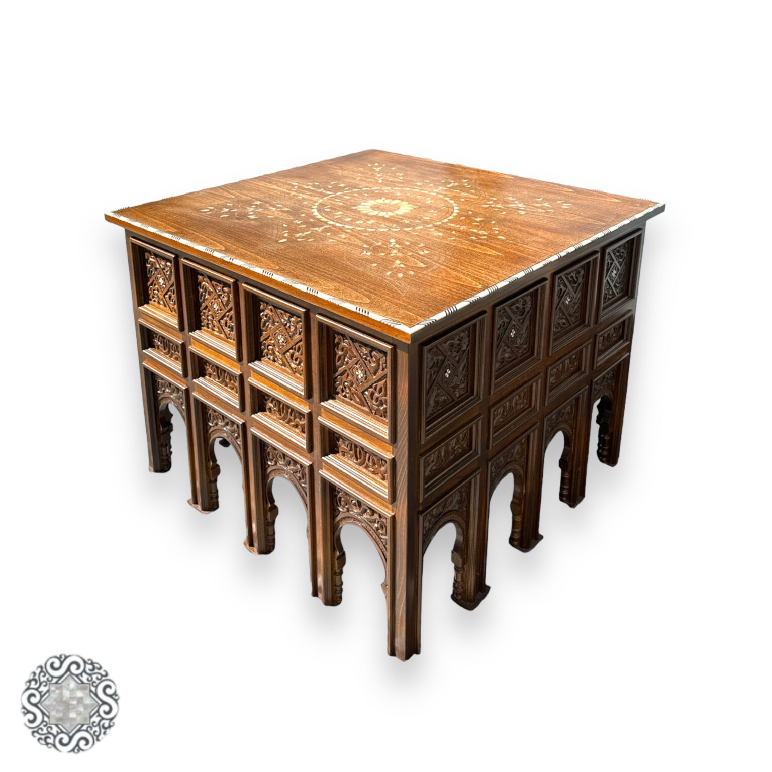Large Hand-Crafted Wooden Mother-of-Pearl Floral Meddle Table ...