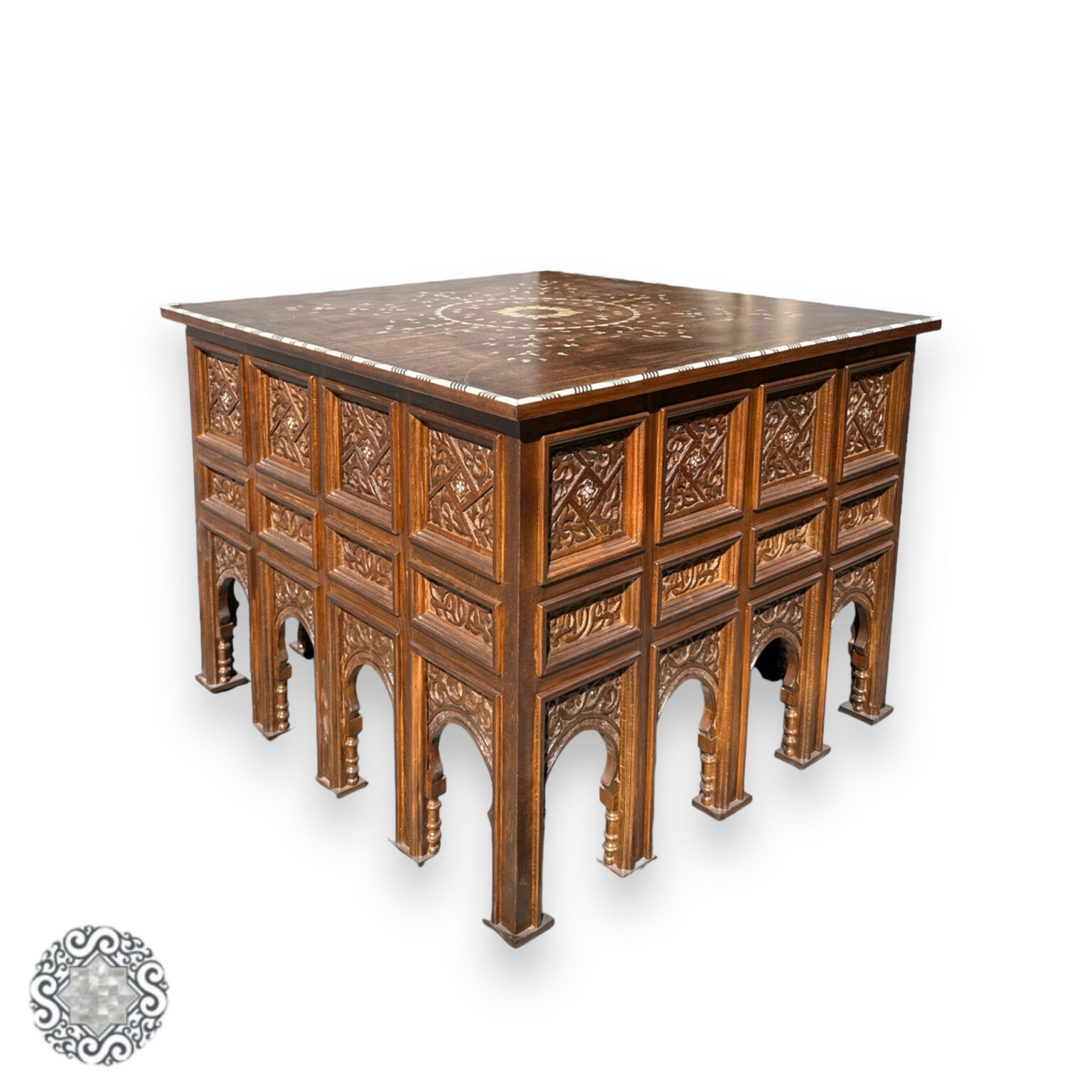 Large Hand-Crafted Wooden Mother-of-Pearl Floral Meddle Table ...